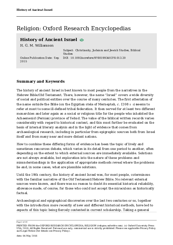 (PDF) History of Ancient Israel