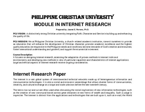 (PDF) PHILIPPINE CHRISTIAN UNIVERSITY MODULE IN INTERNET RESEARCH