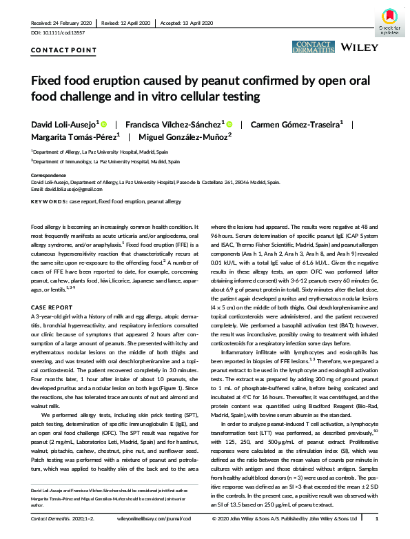 (PDF) Fixed food eruption caused by peanut confirmed by open oral food ...