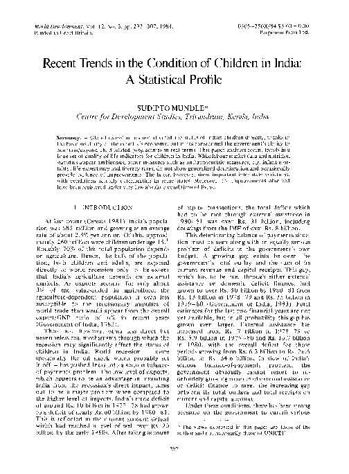 (PDF) Recent trends in the condition of children in India: A ...