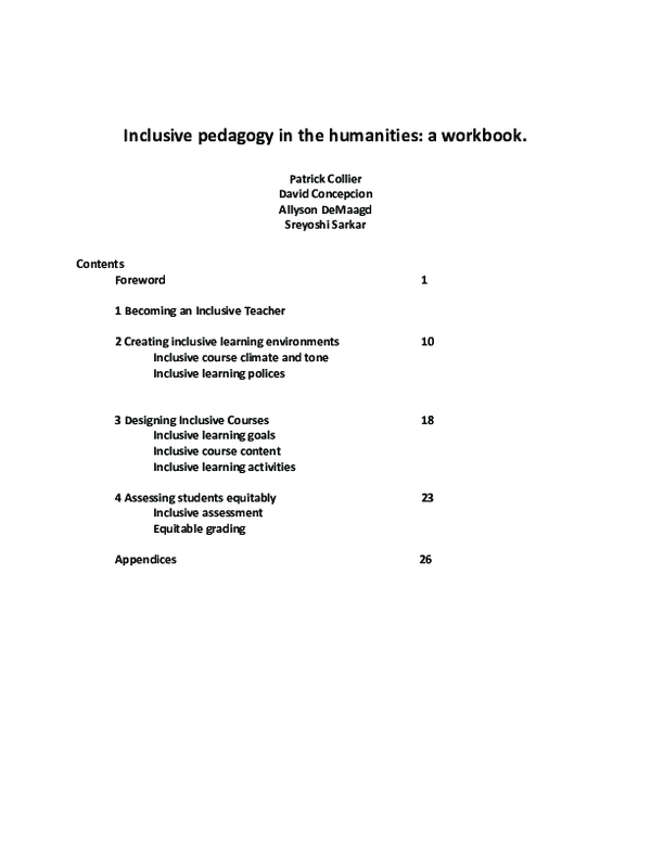 (PDF) Inclusive pedagogy in the humanities: a workbook | Sreyoshi ...