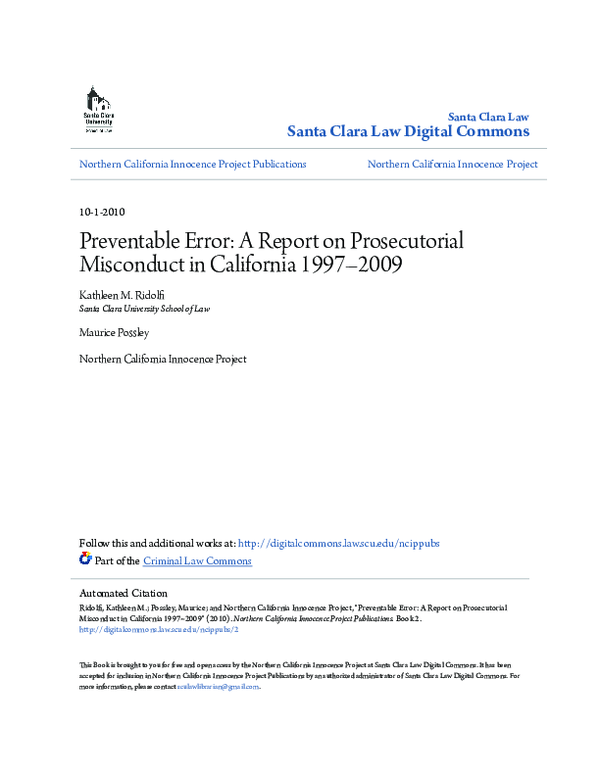 (PDF) Preventable Error: A Report on Prosecutorial Misconduct in ...