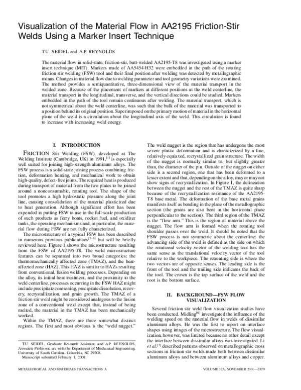 (PDF) Visualization of the material flow in AA2195 friction-stir welds ...