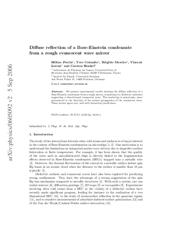 (PDF) Diffuse reflection of a Bose–Einstein condensate from a rough ...