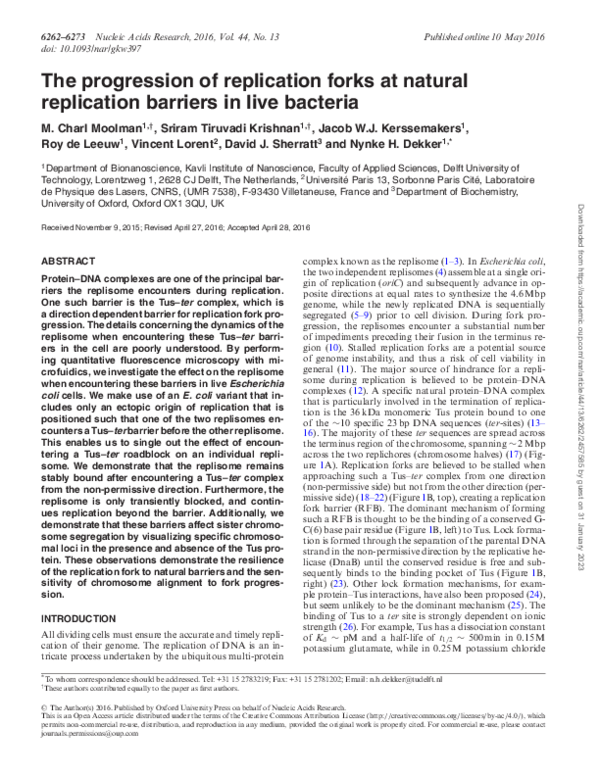 (PDF) The progression of replication forks at natural replication ...