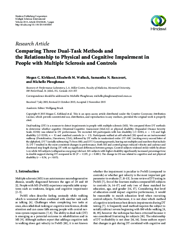 (PDF) Comparing Three Dual-Task Methods and the Relationship to Physical and Cognitive ...