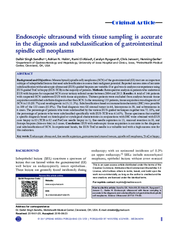 (PDF) Endoscopic ultrasound with tissue sampling is accurate in the ...