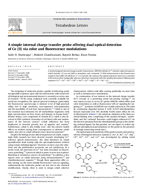 (PDF) A simple internal charge transfer probe offering dual optical ...