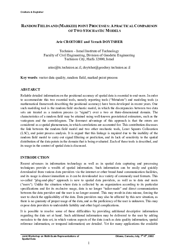 (PDF) Random Fields and (Marked) Point Processes: Apractical Comparison of Two Stochastic Models