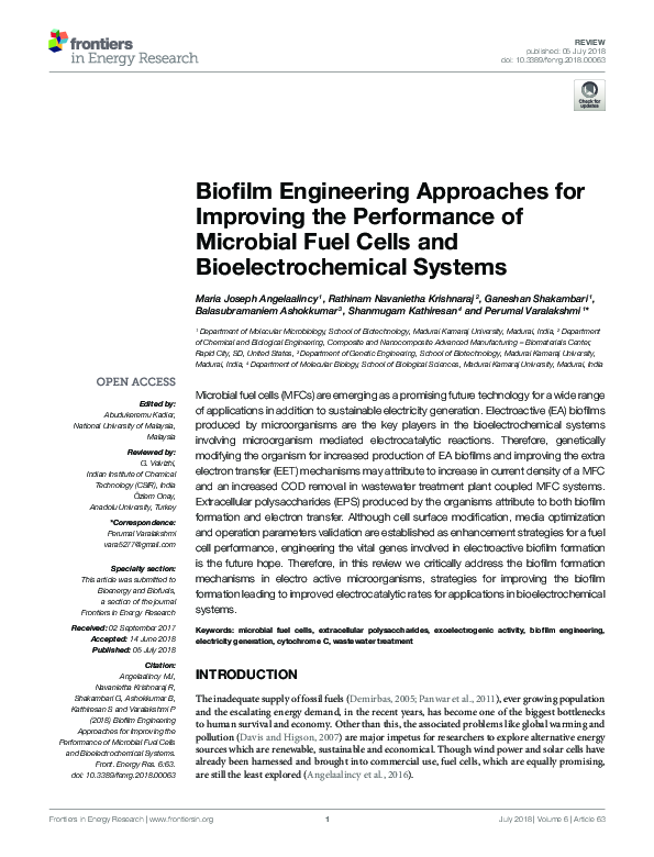 (PDF) Biofilm Engineering Approaches for Improving the Performance of Microbial Fuel Cells and ...
