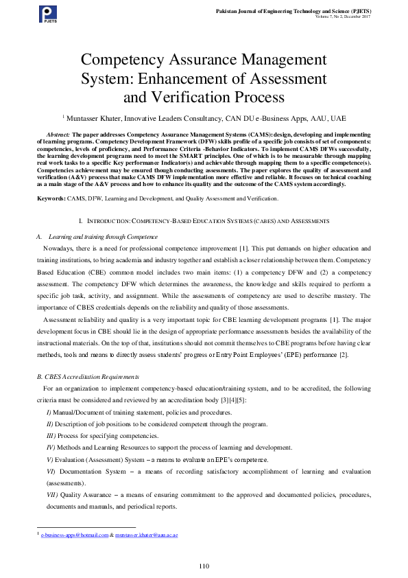 (PDF) Competency Assurance Management System: Enhancement of Assessment ...