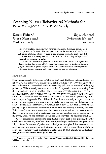 (PDF) Teaching Nurses Behavioural Methods for Pain Management: A Pilot Study