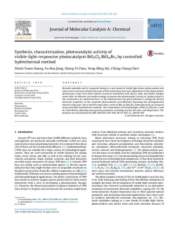 (PDF) Synthesis, characterization, photocatalytic activity of visible ...