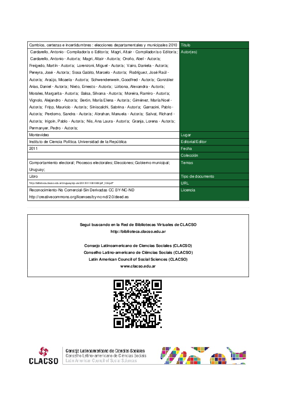 Pdf Cambios Certezas E Incertidumbres Elecciones Departamentales Y Municipales 2010