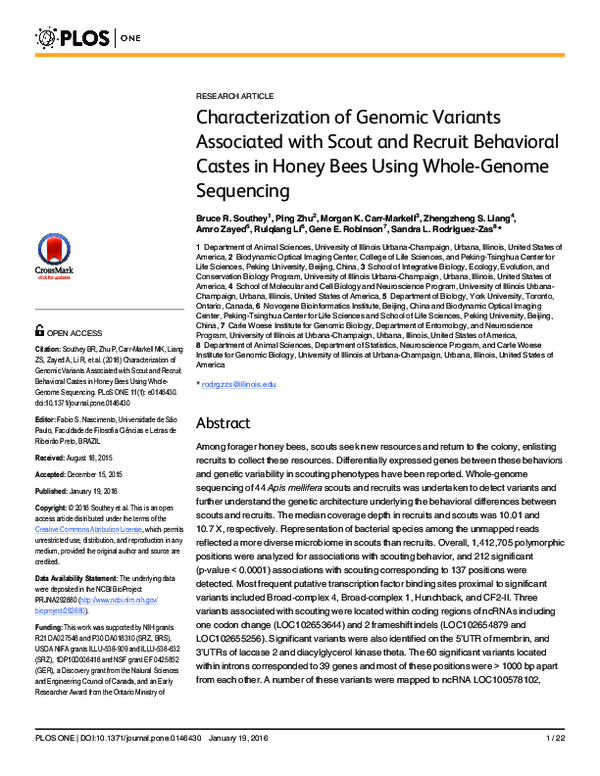 (PDF) Genomic Variants in Honey Bee Behavior