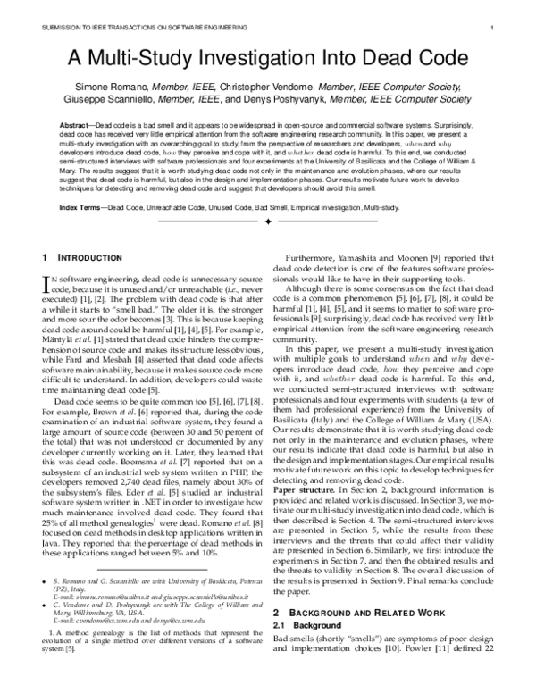(PDF) A Multi-Study Investigation into Dead Code