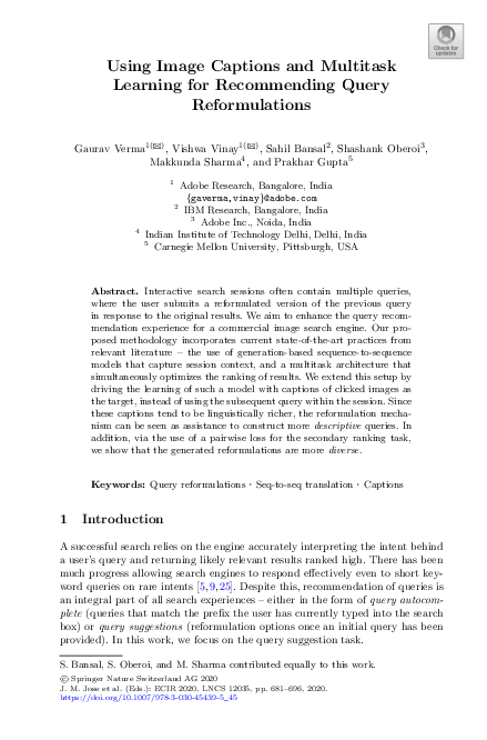Pdf Using Image Captions And Multitask Learning For Recommending Query Reformulations