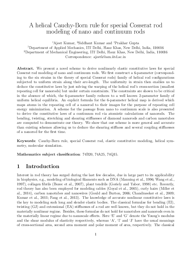 (PDF) A Helical Cauchy-Born Rule for Special Cosserat Rod Modeling of ...