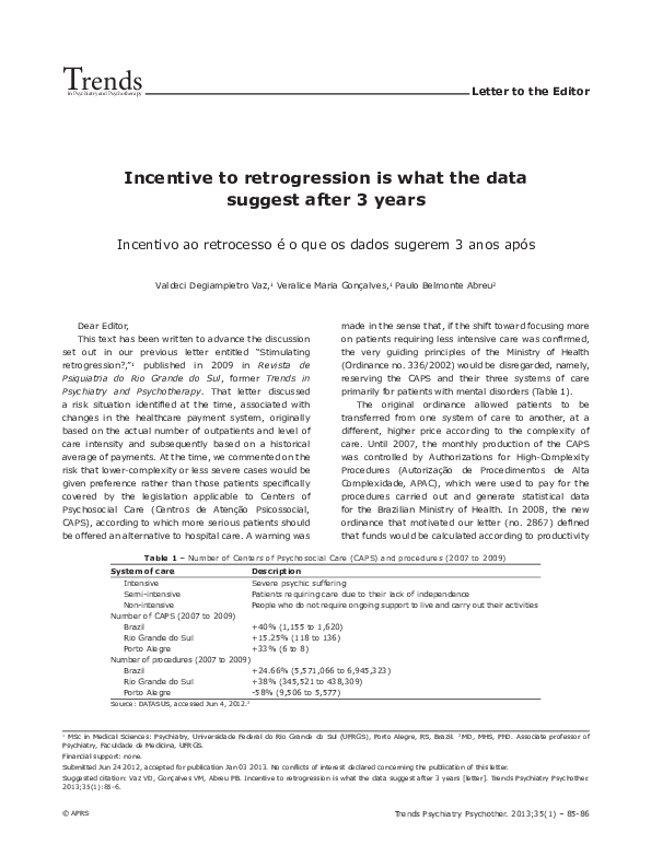 (PDF) Incentive to retrogression is what the data suggest after 3 years
