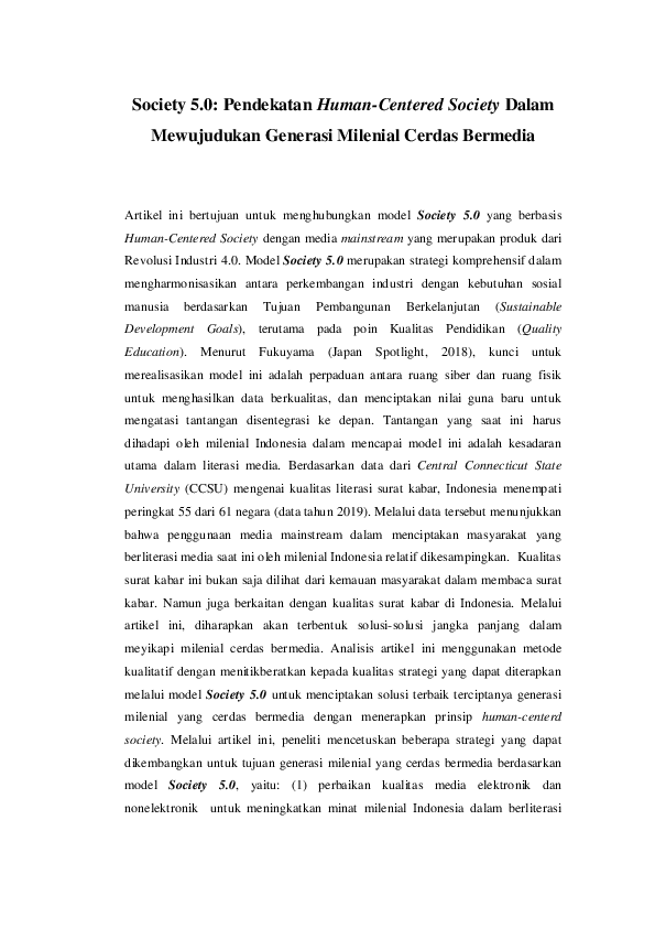 (PDF) Society 5.0: Pendekatan Human-Centered Society Dalam