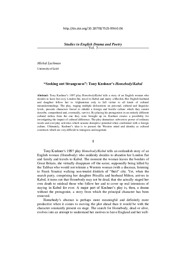 (PDF) The Embodied Apophaticism of Tony Kushner's Homebody/Kabul