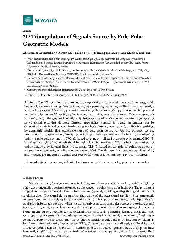(PDF) 2D Triangulation of Signals Source by Pole-Polar Geometric Models