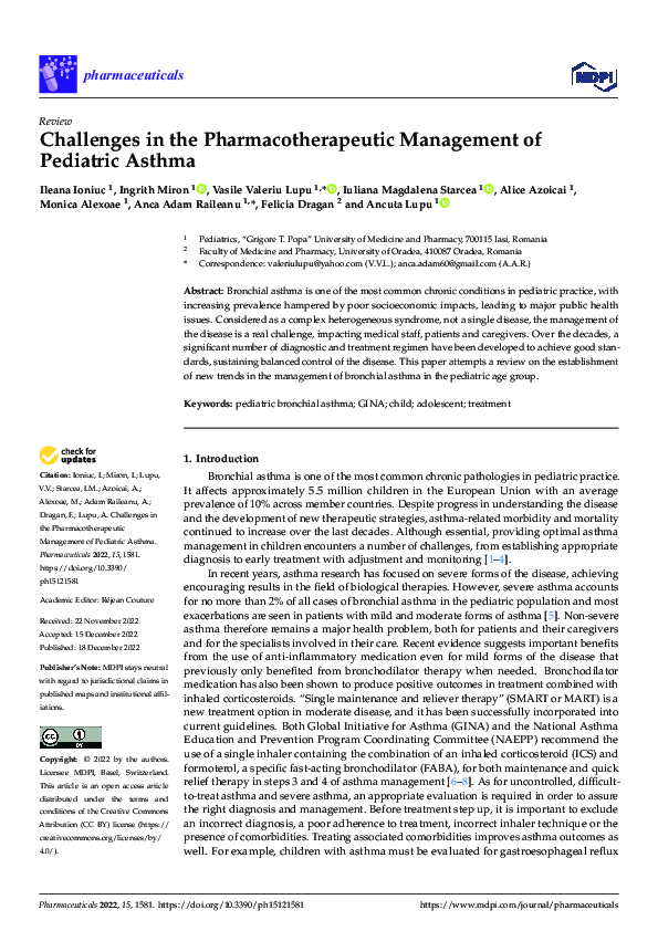 (PDF) Challenges in the Pharmacotherapeutic Management of Pediatric Asthma