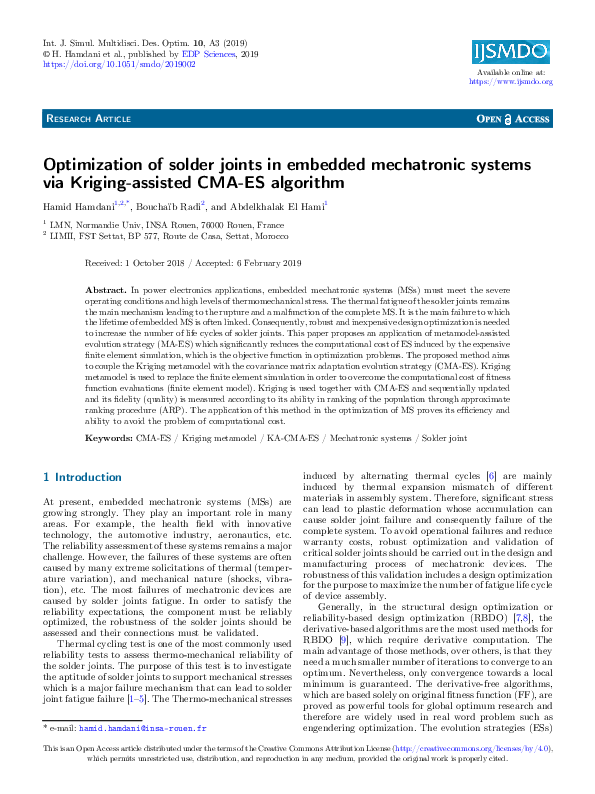 (PDF) Optimization of solder joints in embedded mechatronic systems via Kriging-assisted CMA-ES ...