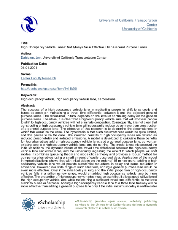(PDF) High occupancy vehicle lanes: Not always more effective than ...
