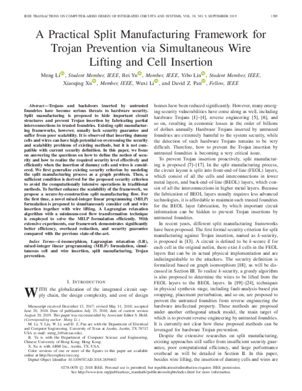 (PDF) A Practical Split Manufacturing Framework for Trojan Prevention via Simultaneous Wire ...