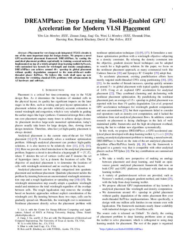 (PDF) DREAMPlace: Deep Learning Toolkit-Enabled GPU Acceleration for Modern VLSI Placement