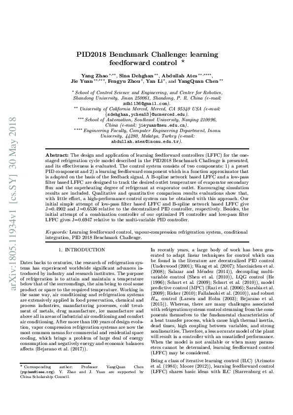 (PDF) PID2018 Benchmark Challenge: learning feedforward control ⁎ ⁎Corresponding author ...