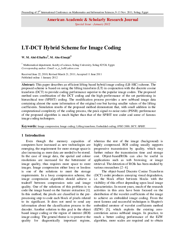 (PDF) Hybrid scheme for lifting based image coding