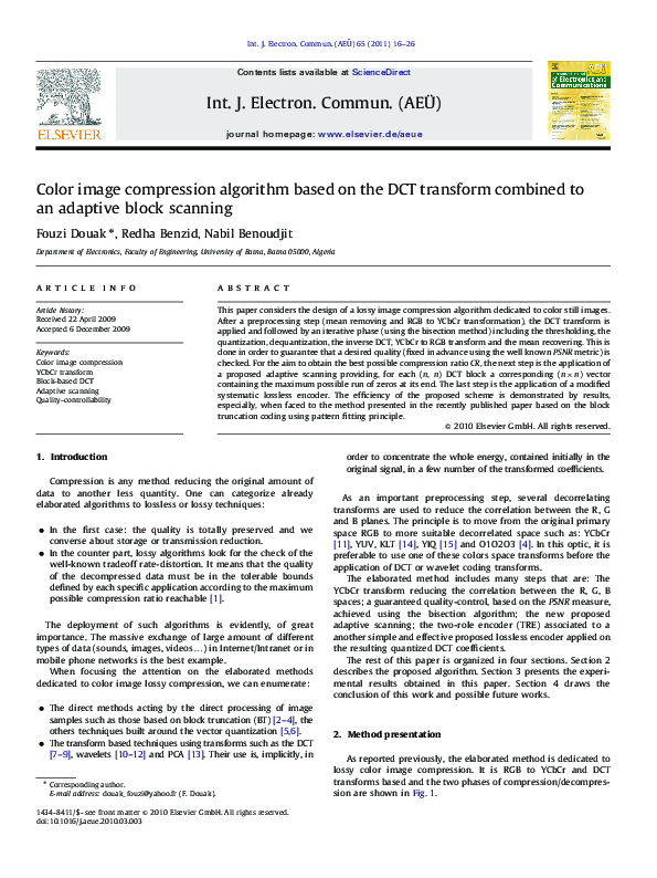 (PDF) Color image compression algorithm based on the DCT transform combined to an adaptive block ...