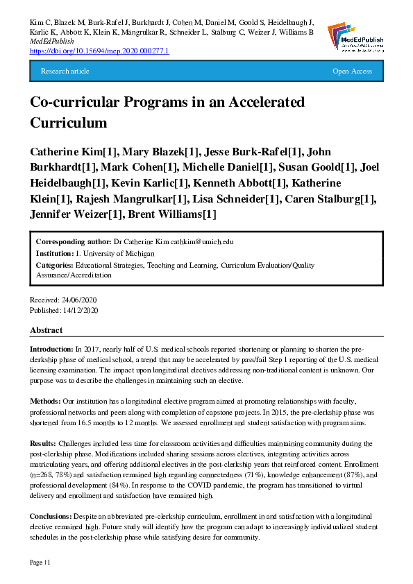 (PDF) Co-curricular Programs in an Accelerated Curriculum