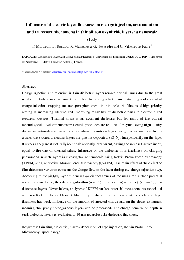 (PDF) Influence of dielectric layer thickness on charge injection ...