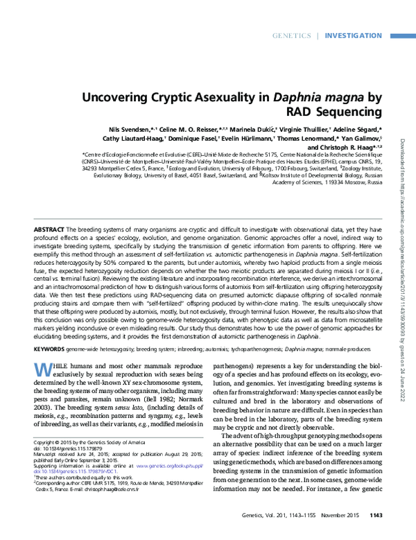 (PDF) Uncovering Cryptic Asexuality in Daphnia magna by RAD Sequencing