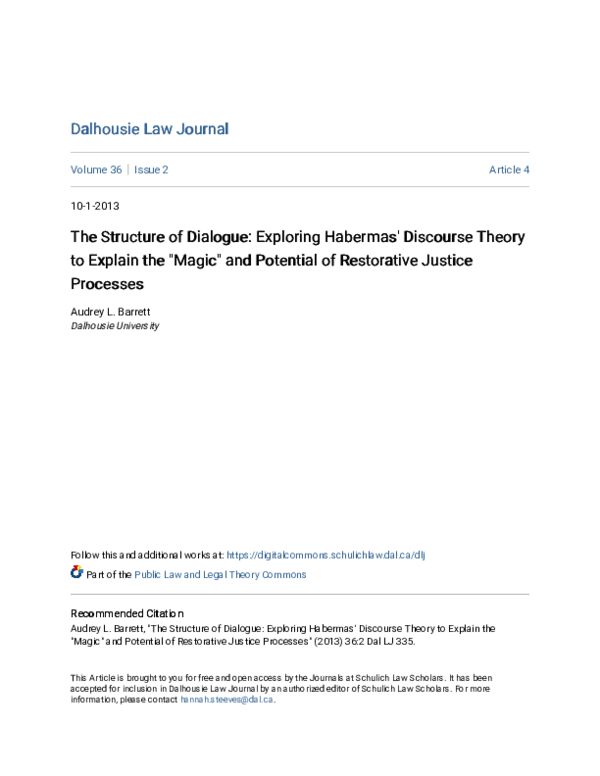 (PDF) The Structure of Dialogue: Exploring Habermas\u27 Discourse Theory to Explain the Magic ...