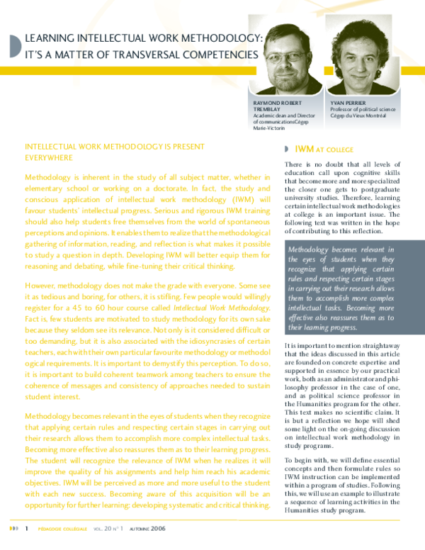 (PDF) Learning the methodology of intellectual work, a matter of ...