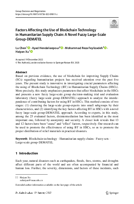 (PDF) Factors Affecting the Use of Blockchain Technology in Humanitarian Supply Chain: A Novel ...