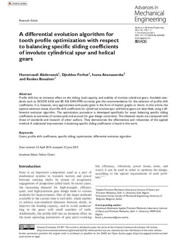 (PDF) A differential evolution algorithm for tooth profile optimization with respect to ...