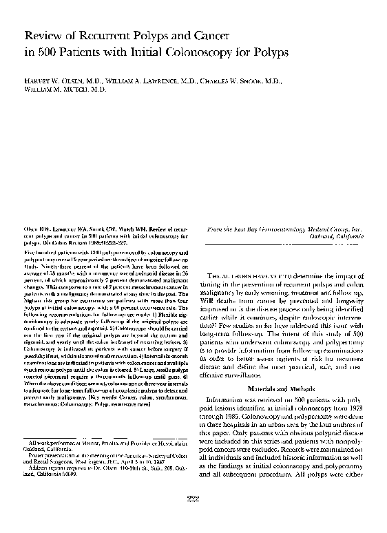(PDF) Review of recurrent polyps and cancer in 500 patients with ...