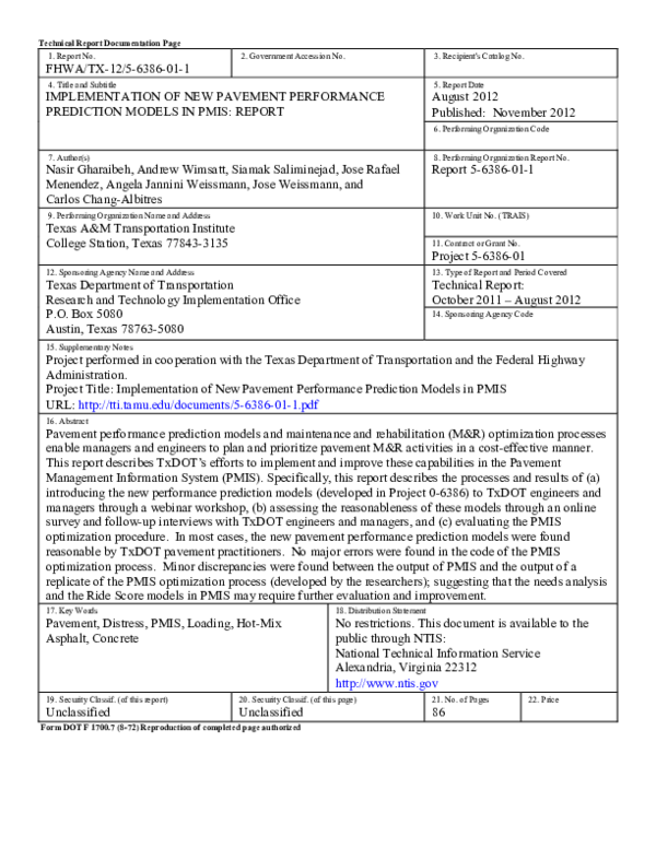 (PDF) New Pavement Performance Prediction Models in PMIS Evaluation
