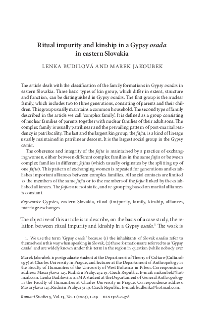 (PDF) Ritual impurity and kinship in a Gypsy osada in eastern Slovakia