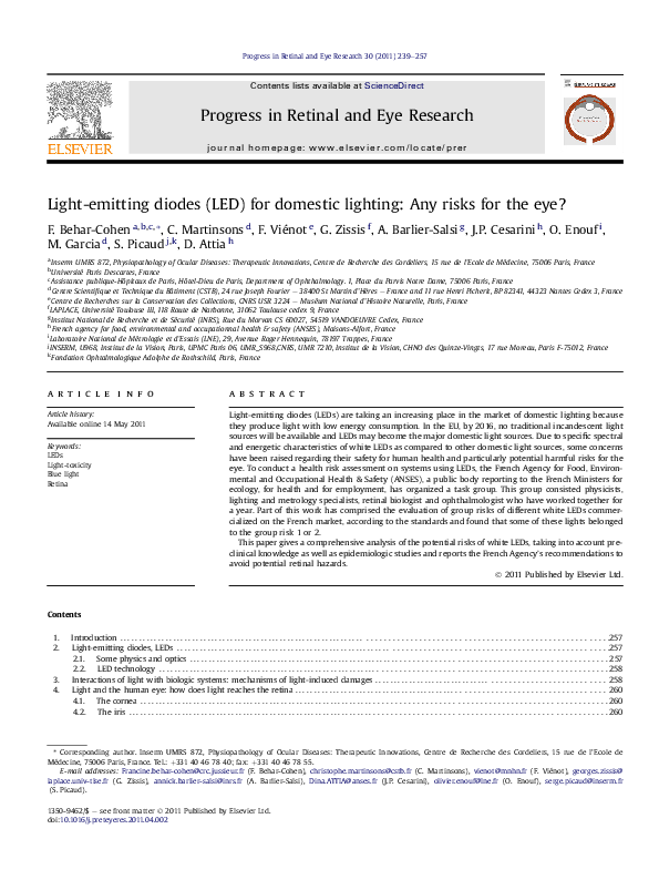 (PDF) Light-emitting diodes (LED) for domestic lighting: Any risks for the eye?