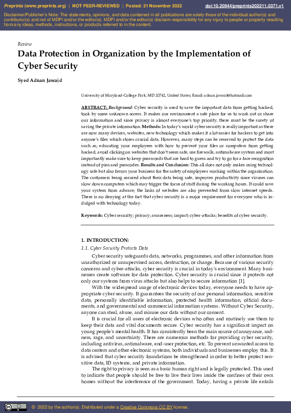 (PDF) Data Protection in Organization by the Implementation of Cyber ...