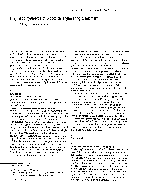 (PDF) Enzymatic hydrolysis of wood: an engineering assessment