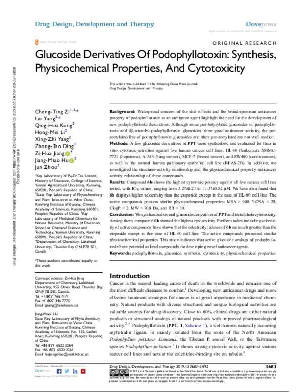 (PDF) Glucoside Derivatives Of Podophyllotoxin: Synthesis, Physicochemical Properties, And ...