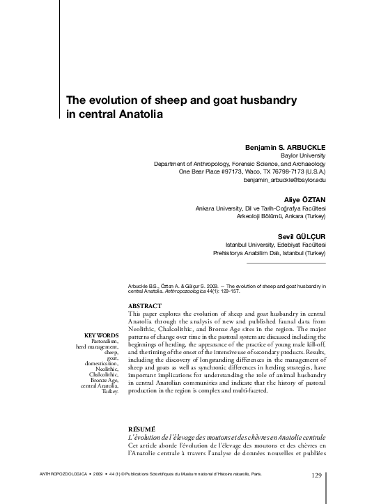(PDF) The evolution of sheep and goat husbandry in central Anatolia