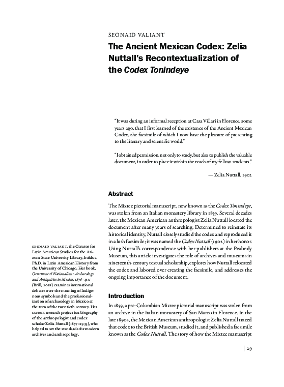 (PDF) “The Ancient Mexican Codex: Zelia Nuttall's Recontextualization ...